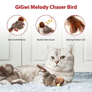 Gigwi Interactive Electronic Cat Toy, Automatic Chirping Bird Cat Toy Squeaky with Feather Tail, Melody Chaser Toy Bird for Cats to Play Alone, Play and Squeak Kitten Toy for Boredom