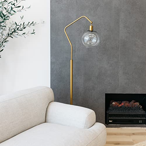 Signature Design by Ashley Marilee Modern 61.38" Floor Lamp with Glass Shade and Angular Arm, Antique Brass