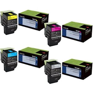 lexmark 70c1hk0 high yield black with 70c10c0, 70c10m0, 70c10y0 standard yield color toner cartridge set for cs410, cs510