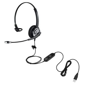 usb headset with microphone noise cancelling & in-line controls wired computer headphones for pc laptops one ear work headset for call center office conference calls skype zoom teams online course