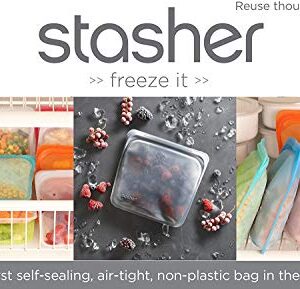 Stasher Re-Usable Food-Grade Platinum Silicone 64oz Bag for Eating from/Cooking, Freezing and Storing in/Sous Vide/Organising/Travelling, 26.05 cm x 20.95 cm, Clear