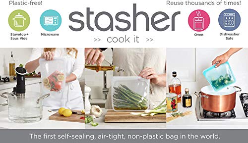 Stasher Re-Usable Food-Grade Platinum Silicone 64oz Bag for Eating from/Cooking, Freezing and Storing in/Sous Vide/Organising/Travelling, 26.05 cm x 20.95 cm, Clear