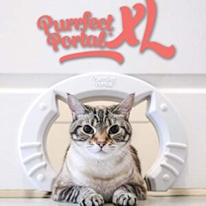 Purrfect Portal XL Pet Cat Door for Interior Doors :: Molded Plastic Kitty Cat Pass for Large Cats up to 30 Lbs :: Installs in Minutes, Stays on Securely, Easy to Follow Instructions + Hardware, White