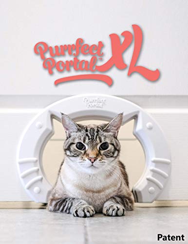 Purrfect Portal XL Pet Cat Door for Interior Doors :: Molded Plastic Kitty Cat Pass for Large Cats up to 30 Lbs :: Installs in Minutes, Stays on Securely, Easy to Follow Instructions + Hardware, White