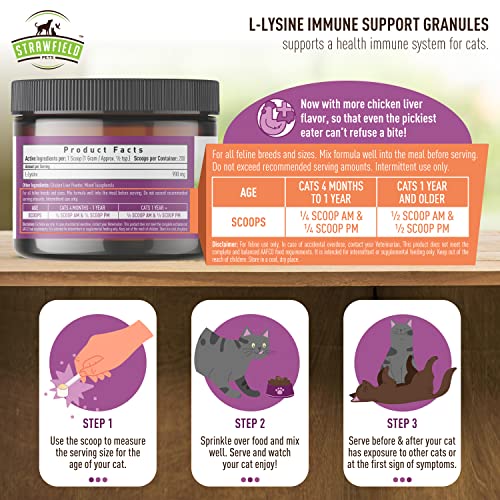 L-Lysine for Cats Supplement Powder Granules for Cat Cold, Sneezing, Congestion, Running Nose, Respiratory, Allergy Relief | Cats & Kittens of All Ages | Cat Health Supplies