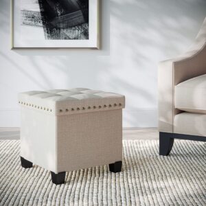 nathan james 71103 payton foldable storage ottoman footrest and seat cube, beige