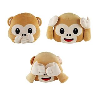 Overstock Monkey Pillow See No Evil Speak No Evil Hear No Evil Emoji Plush Tan Speak no Evil Polyester