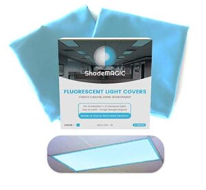 shademagic fluorescent light covers for classroom or office - light filter pack of (2); eliminate harsh glare that causing eyestrain and head strain. office & classroom decorations. light diffusers