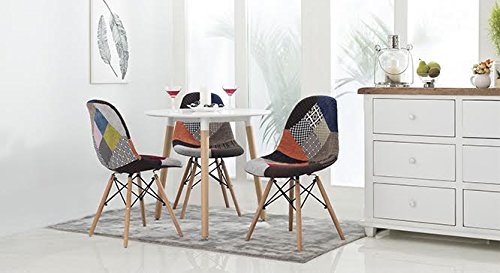 2xhome - DSW Molded Plastic Shell Bedroom Dining Side Ray Chair with Brown Wood Eiffel Dowel-Legs Base Nature Legs (Patchwork S)