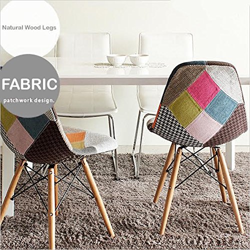 2xhome - DSW Molded Plastic Shell Bedroom Dining Side Ray Chair with Brown Wood Eiffel Dowel-Legs Base Nature Legs (Patchwork S)