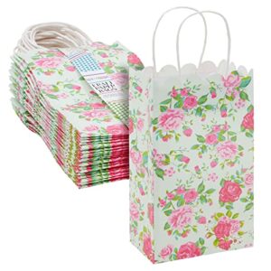 blue panda 24 pack small floral gift bags with handles for mothers day, birthday, wedding, baby shower, themed party favors (5 x 8.5 x 3 in)