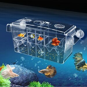 4 rooms hd fish breeding box aquarium breeding box, breeder box for fish tank, double hatching incubator isolation box for guppy baby fish hatchery