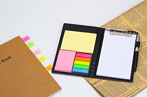 Sticky Notes Notebooks Colored Page Markers Bundle Set, Rectangular Notes and Index Tabs Flags Organizer, W/ Fashion Ballpoint Pen, Leather Look Design Holder,Office and Teacher Gift.YISEEK