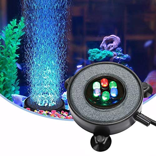 DXCEL LED Aquarium Air Bubble Light Fish Tank Air Curtain Bubble Stone Disk with 6 Color Changing LEDs