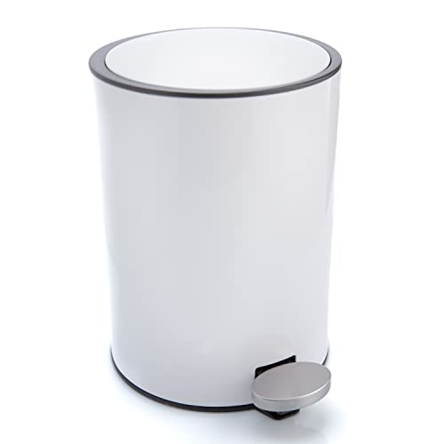 Bamodi Mini Step Trash Can with Lid - 0.8 Gallon Stainless Steel Garbage Can - Soft-Closing System and Removable Inner Bucket Trash Bin - Ideal for Bathroom, Bedroom and Kitchen - White