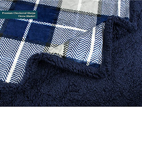 PAVILIA Premium Plaid Sherpa Fleece Throw Blanket | Super Soft, Cozy, Plush, Lightweight Microfiber, Reversible Throw for Couch, Sofa, Bed, All Season (50 X 60 Inches Navy Blue)