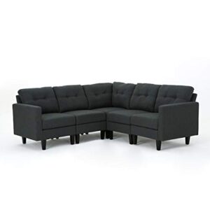 christopher knight home emmie mid-century modern 5-piece sectional sofa, dark grey / dark brown