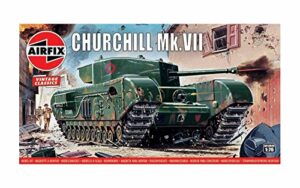 airfix quickbuild a01304v air fix vintage classics churchill mk vii tank 1, 76 military ground vehicle plastic model kit, gray, multicolor