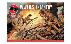 airfix quickbuild vintage classics wwi us infantry figures 1:76 military soldiers plastic model kit a00729v, multicolor