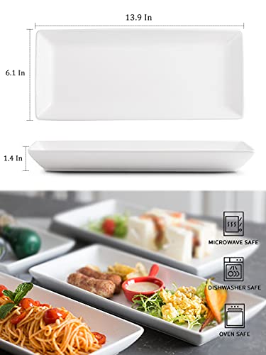 LAUCHUH Porcelain Serving Platter Rectangular Plate / Tray for Party, 14-Inch Large White Microwave And Dishwasher Safe Set of 4