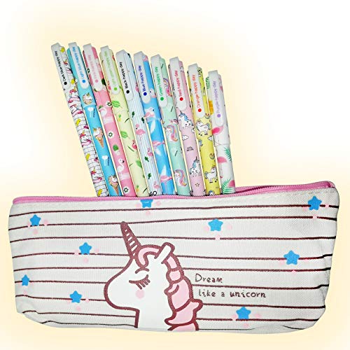 Cutieyou Unicorn Flamingo Gel Ink Pens 10 pcs + Unicorn Pencil case, fine Point 0.5mm Pen – Unicorn gift for girls