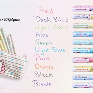 Cutieyou Unicorn Flamingo Gel Ink Pens 10 pcs + Unicorn Pencil case, fine Point 0.5mm Pen – Unicorn gift for girls