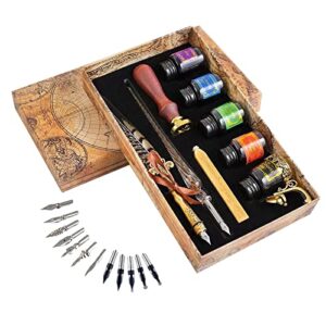 hethrone calligraphy pen set - feather pen quill pen ink set with replacable nibs