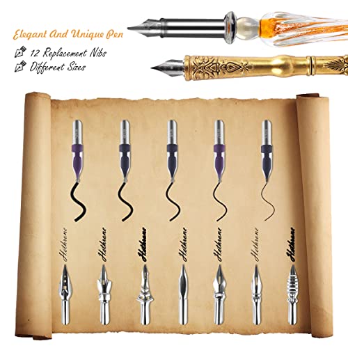 Hethrone Calligraphy Pen Set - Feather Pen Quill Pen Ink Set with Replacable Nibs