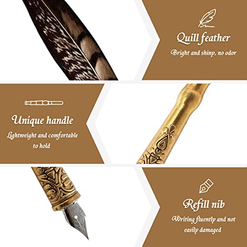 Hethrone Calligraphy Pen Set - Feather Pen Quill Pen Ink Set with Replacable Nibs