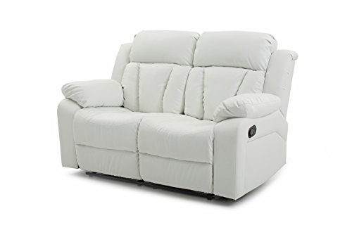 Glory Furniture Reclining Love seat, White Faux Leather