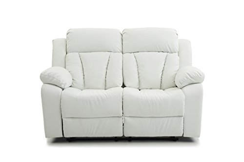 Glory Furniture Reclining Love seat, White Faux Leather