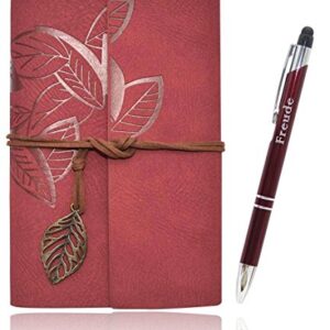 Refillable Leather Journals Notebook A6(7×5inch) Lined Paper Travel Diary Women's Small Pocket Notebook, Journals to Write in for Women Best Gift for Teens(Wine Red)