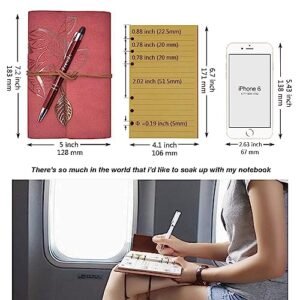 Refillable Leather Journals Notebook A6(7×5inch) Lined Paper Travel Diary Women's Small Pocket Notebook, Journals to Write in for Women Best Gift for Teens(Wine Red)