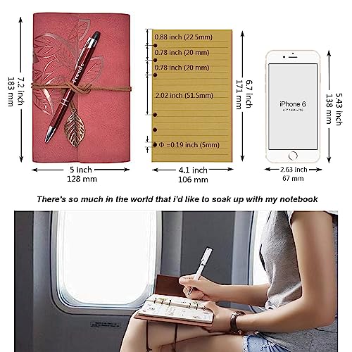 Refillable Leather Journals Notebook A6(7×5inch) Lined Paper Travel Diary Women's Small Pocket Notebook, Journals to Write in for Women Best Gift for Teens(Wine Red)