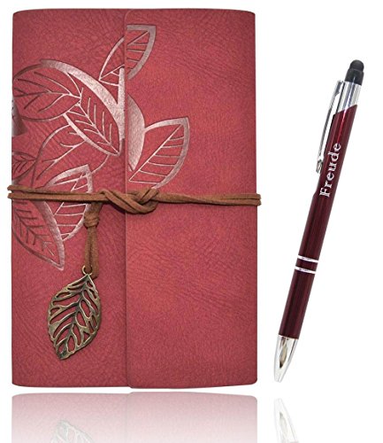 Refillable Leather Journals Notebook A6(7×5inch) Lined Paper Travel Diary Women's Small Pocket Notebook, Journals to Write in for Women Best Gift for Teens(Wine Red)