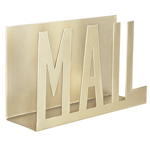 MyGift Modern Brass Metal Mail Holder Countertop Organizer with Cutout Mail Lettering Design, Office Desktop Envelope and Document Storage Rack