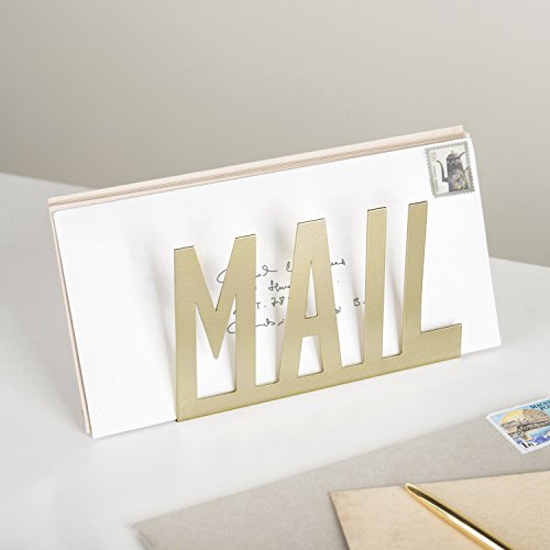 MyGift Modern Brass Metal Mail Holder Countertop Organizer with Cutout Mail Lettering Design, Office Desktop Envelope and Document Storage Rack