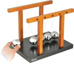 giant newton's cradle - completely assembled, size 12.25" x 9.5" x 9.7" (310 x 240 x 245mm), ball diameter 50 mm - eisco labs