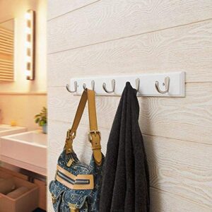 HisweetH Wall-Mounted Heavy Duty Coat Hooks, 100% Natural Bamboo Coat Rack, Towel Bag Key Holder Hanger Hook Rack for Entryway Bedroom Bathroom (White, 5 Hooks)