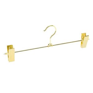 Jetdio Metal Heavy Duty Pants Skirt Slack Hangers,Trousers Hangers with Two Adjustable Non Slip Clips Hanger Rack Swivel Hook, 12 Pack, Gold