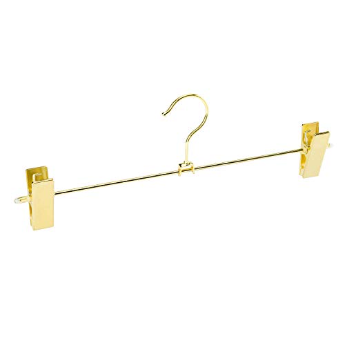 Jetdio Metal Heavy Duty Pants Skirt Slack Hangers,Trousers Hangers with Two Adjustable Non Slip Clips Hanger Rack Swivel Hook, 12 Pack, Gold