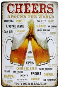 erlood cheers around the world drinking distressed metal retro wall decor vintage tin sign 8 x 12