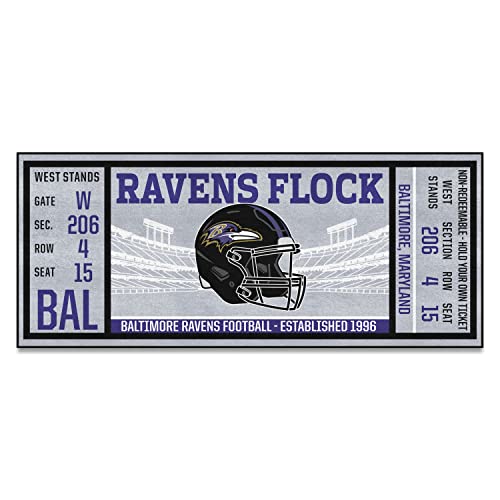 FANMATS 23112 Baltimore Ravens Ticket Design Runner Rug - 30in. x 72in. | Sports Fan Area Rug, Home Decor Rug and Tailgating Mat