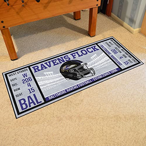 FANMATS 23112 Baltimore Ravens Ticket Design Runner Rug - 30in. x 72in. | Sports Fan Area Rug, Home Decor Rug and Tailgating Mat