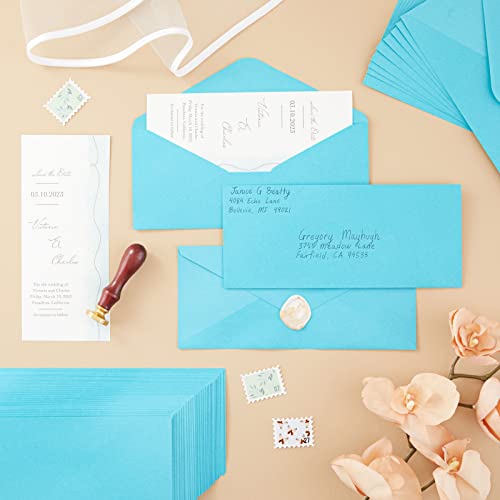 200-Pack #10 Blue Colored Envelopes Bulk with Gummed Seal for Party Invitations, Mailing Business Letters, Checks, Holidays, Greeting Cards, Thank You Notes (4 1/8 x 9 1/2 In)