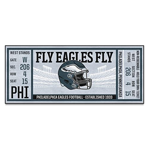 FANMATS 23133 Philadelphia Eagles Ticket Design Runner Rug - 30in. x 72in. | Sports Fan Area Rug, Home Decor Rug and Tailgating Mat