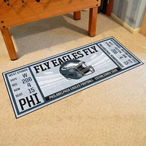 FANMATS 23133 Philadelphia Eagles Ticket Design Runner Rug - 30in. x 72in. | Sports Fan Area Rug, Home Decor Rug and Tailgating Mat