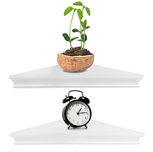 Greenco Corner Shelf, 2-Pack Floating Shelves for Wall, Easy-to-Assemble Wall Mount Corner Shelves for Bedrooms and Living Rooms, 2 Count, White Finish