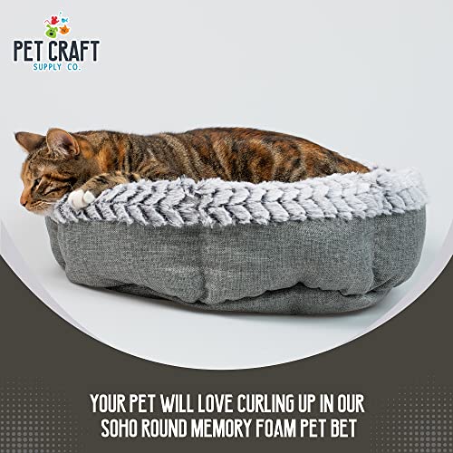 Pet Craft Supply Soho Round Cat Bed For Indoor Cats, Ultra Soft Plush, Memory Foam, Machine Washable, Calming Cat Bed