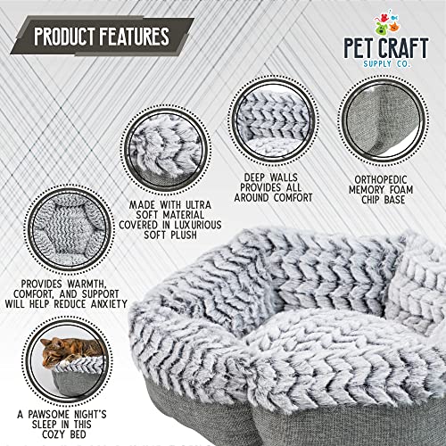 Pet Craft Supply Soho Round Cat Bed For Indoor Cats, Ultra Soft Plush, Memory Foam, Machine Washable, Calming Cat Bed